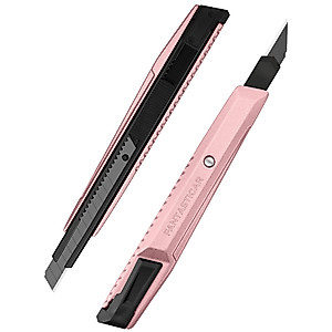 FantastiCAR 2-Pack Auto Lock Retractable Utility Knife, Snap Off Safety Cutter, with Aluminium Alloy Grip, 60 Degree and 30 Degree Blades, for Precision Trimming Jobs (Pink)