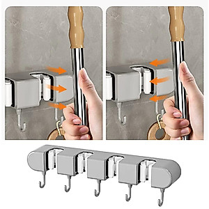 VALINK Brooms and Mop Holder Wall Mounted, Brooms Hanger for Home Garden Garage and Storage (4 Racks with 5 Hooks) White