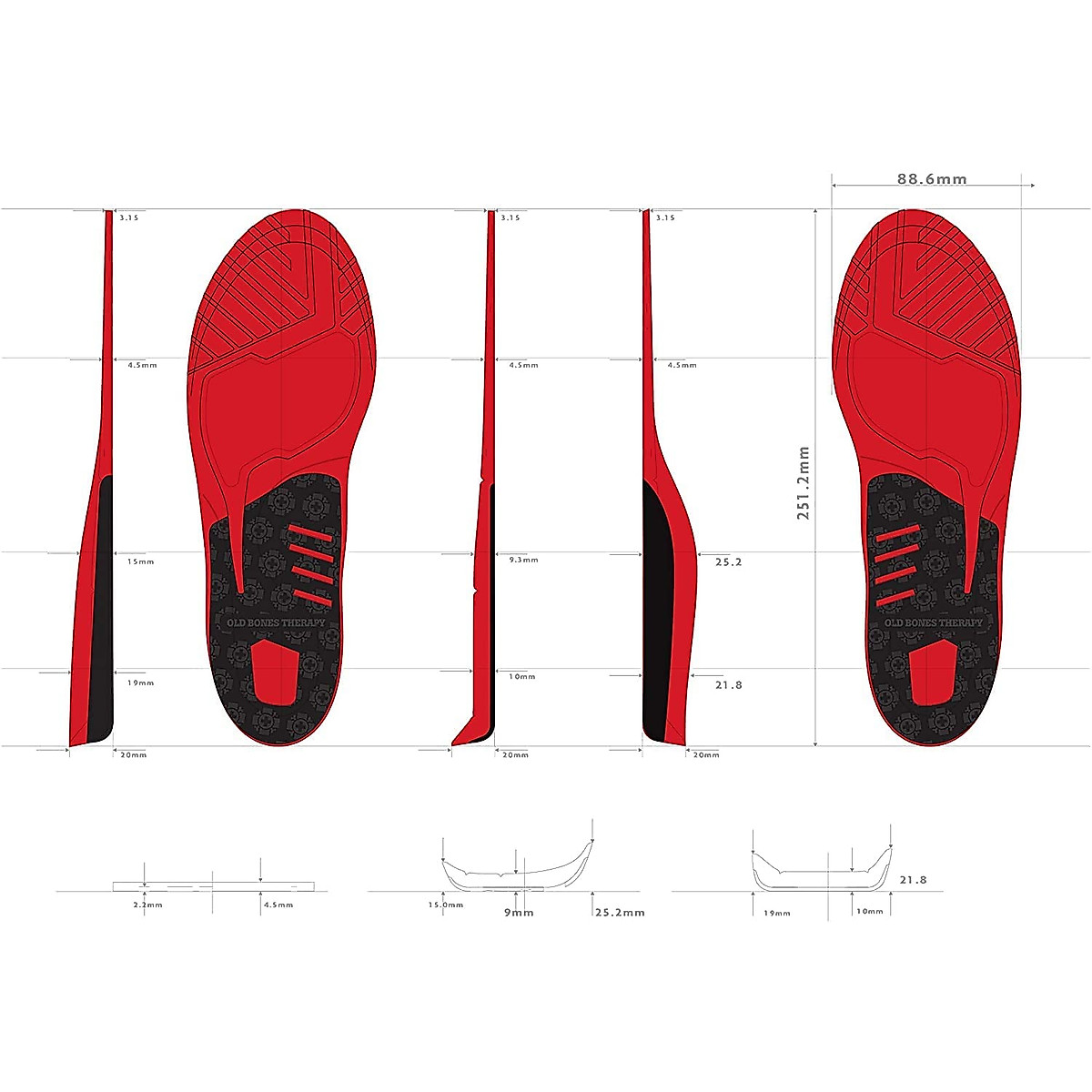 Old Bones Therapy Shock Absorbing Foot Insoles - Impact Protection, Arch Support and Improved Stability - Orthotic Insoles for Skateboarding, BMX, Motocross, Snowboarding and Ruling at Life (XXL)