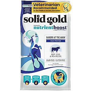 Solid Gold Dry Dog Food w/Nutrientboost for Adult & Senior Dogs - Made with Real Beef, Egg, and Pea - Barking at The Moon High Protein Dog Food for Energy, Digestive and Immune Support - 3.75 LB Bag