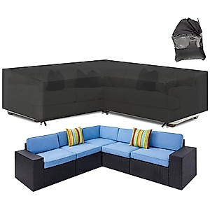 Skyour Patio Furniture Sectional Couch Sofa Cover Weatherproof Heavy Duty 420D Oxford Outdoor V Shaped Sectional Garden Rattan Corner Sofa Furniture Protector Covers Black (V-Shape: 117x117in)