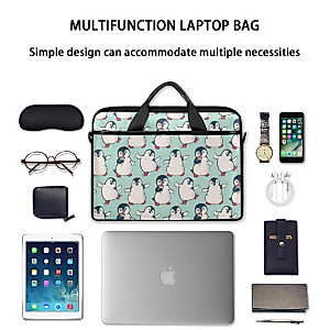Cute Cartoon Penguins Laptop Computer Bag Waterproof Shoulder Messenger Bag 13-15 inch Durable Laptop Tote Bag with Shoulder Strap Handle Lightweight Crossbody Briefcase