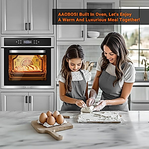 AAOBOSI Single Wall Oven, 24 Inch Electric Built-in Convection Oven 2.5 Cu.Ft 2800W 240V LED Digital Display Touch Control Timer Alarm Clock ChildLock for Kitchen,Drop Down Door in Stainless Steel