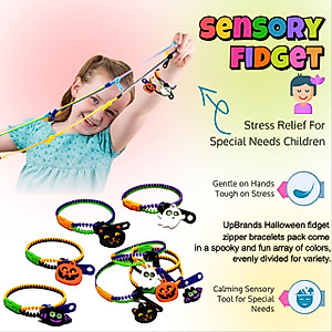 UpBrands Halloween Party Favor For Kids Zipper Bracelets Bulk Set, Kit for Birthday, Goodie Bags & Pinata Filler, Halloween Basket Stuffers, Fidget Toys, Sensory Friendship Jewelry (24 Pack)