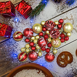 Christmas Balls,Christmas Tree Decorations Ornaments Set,44pcs Shatterproof Plastic Decorative Hanging Ball for Xmas Party Holiday Wedding (Red and Gold)