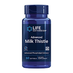 Life Extension Advanced Milk Thistle, silymarin, silybin, phospholipids, promotes healthy liver function, gluten-free, non-GMO, 60 softgels