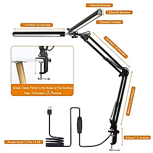 Neoglint Desk Lamps for Home Office Double Head - Modern Swing Arm Table Lamps with Clamp, 24W Large Bright Architect Desk Lights, 3 Color 10 Brightness & Memory Function Adjustable Task Lamp