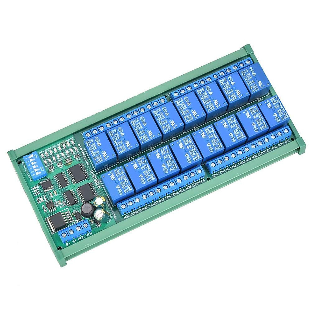Neufday Relay Module,RS485 Relay PLC Electrical Expansion Module 12V 6-Channel for Mod-Bus RTU Protocol Remote Control(R4D3B16-R with DIN Rail Box)