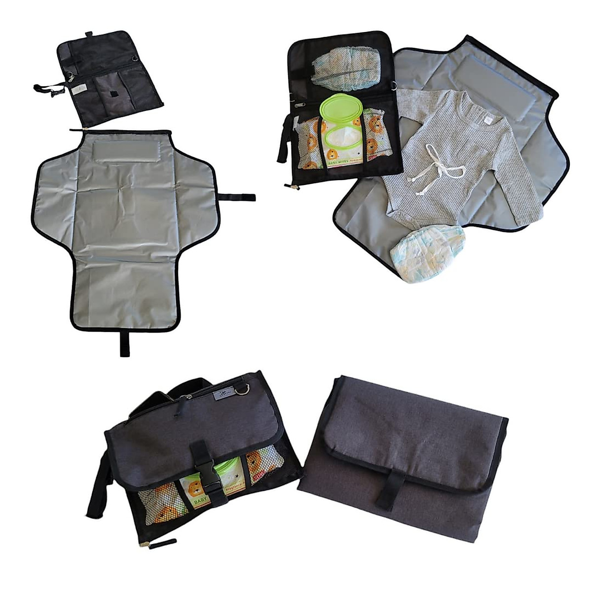 Portable Changing Pad–Grey-Convenient 2 in 1 Travel Diaper Changing Station Bag
