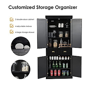 Tangkula 72" H Kitchen Pantry Cupboard Cabinet, Traditional Freestanding Large Tall Storage Cabinet with 2 Cabinets and Drawer, Adjustable Shelves Design, for Living Room Kitchen, 30 x 16 x 72 Inch