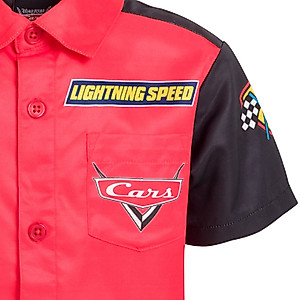 Disney Pixar Cars Lightning McQueen Toddler Boys Hawaiian Button Down Shirt White 3T