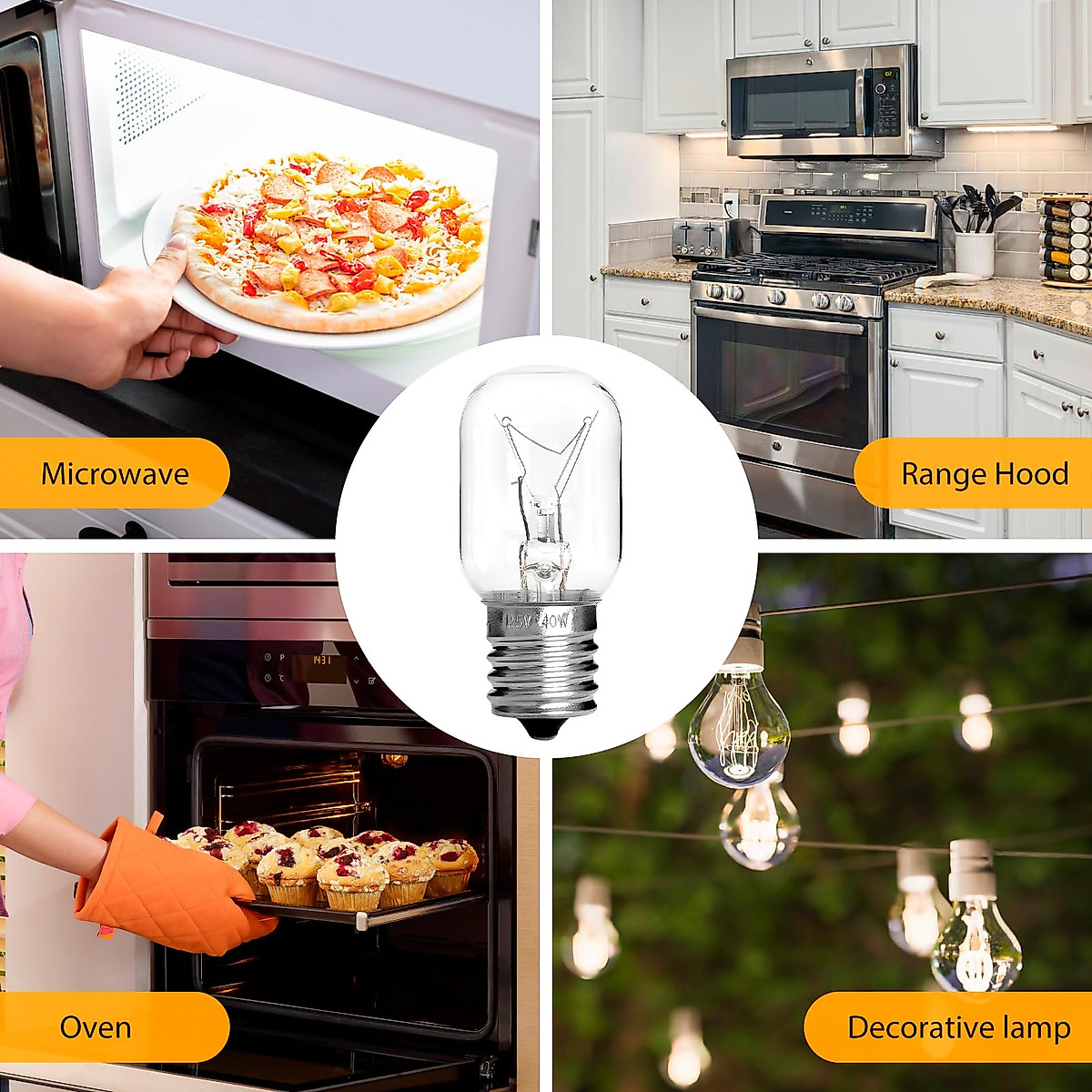 Microwave Light Bulb for GE Kenmore Whirlpool LG Microwave, E17 Base Kei 125V 40W, WB25x10030 Microwave Light Bulbs Under Hood Replace for 8206232A, 2Pcs