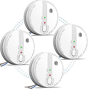 Smoke Detector, Hardwired Interconnected Smoke Detectors, Smoke Alarm with Replaceable 9V Battery, Interconnects Up to 12 Fire Alarms Smoke Detectors, Photoelectric Fire Alarm with Test/Silence Button