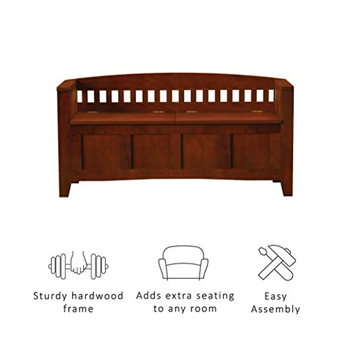 Linon Home Decor Storage Bench with Short Split Seat Storage, Walnut, 50 inchw x 17 inchd x 25.25 inchh.