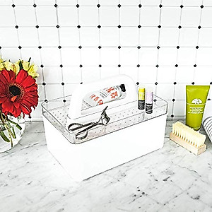 madesmart Bin-Stack Collection Two-Compartments, Handle for Portability, BPA-Free, Large, White