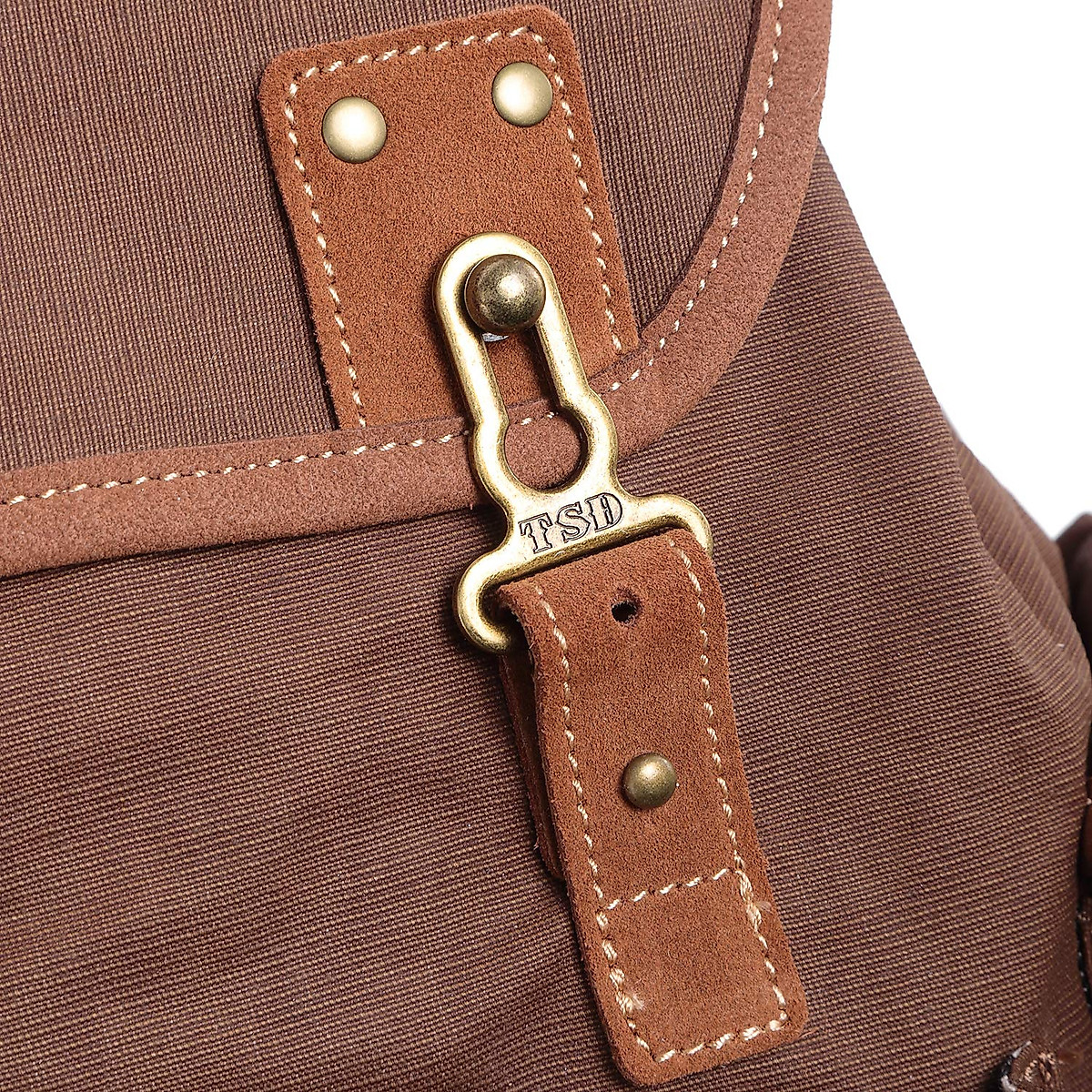 TSD Brand Dolphin Studded Canvas Backpack (Dark Brown)