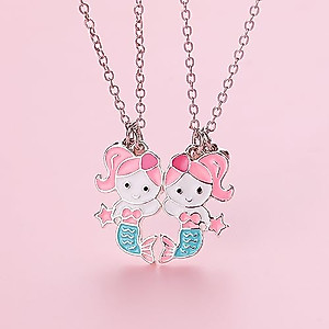 Lezmoii Friendship Necklace Best Friend Necklace Matching Magnetic Mermaid BFF Necklace for 2 Girls Friendship Gifts (Mermaid Silver)