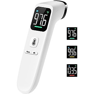 (Upgrade) No-Touch Thermometer for Adults and Kids - Digital Forehead Thermometer with High Accuracy, Ultra Clear LED Screen and Fever Alarm-White