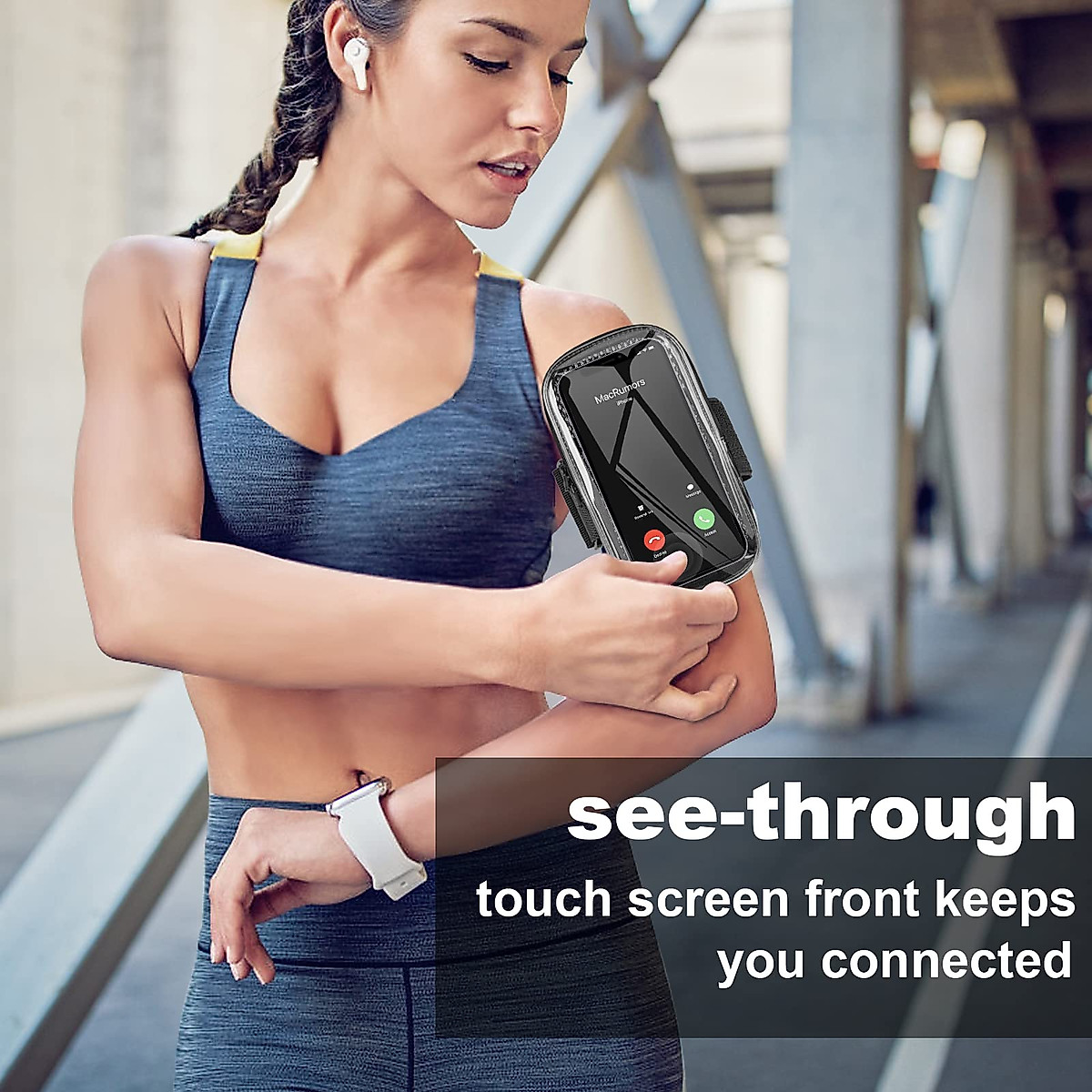 Clear Running Phone Holder Armband, Sports Armband Case for iPhone 14 13 Pro Max 12 11 Plus X XS Samsung Android, Universal Arm Bands Bag with Key Card Pocket for Exercise Walking Workout Fitness