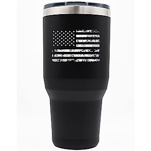 Yukon Outfitters Freedom High Grade 18/8 Stainless Steel Double Wall Vacuum Insulated Tumbler (40oz / 1183ml) - 8.8" H x 4.2" Top Dia. / 3" Bottom Dia., Black with 'Distressed USA Flag' Engraving