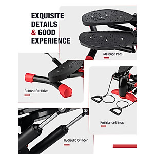 Stair Steppers for Exercise, Mini Stepper with Resistance Bands Portable Stair Climber Fitness Step Machine with LCD Monitor for Home Gym Office Workout Exercise Equipment, Red