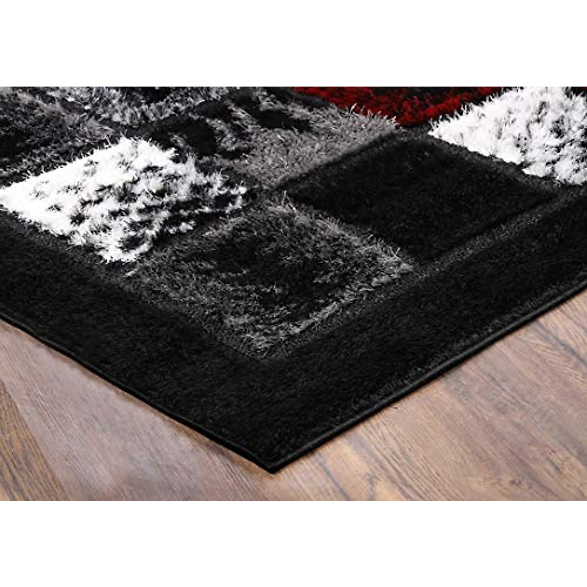 L'Baiet Rita Black Grey Red White Geometric Color Block Soft Shag Indoor 8' x 10' Area Rug