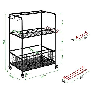 Garden Tool Organizer with Wheels, Heavy Duty Metal Tool Shelf, Garage Tool Storage Organizers, Utility Storage Rack with Hooks for Yard Garden Garage Tool Holder Yard Garden Garage Tool Holder