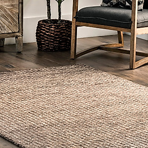 Rugs USA x Arvin Olano Melrose Checked Wool Area Rug - 5x8 Area Rug Farmhouse Brown/Ivory for Living Room Bedroom Dining Room Kitchen