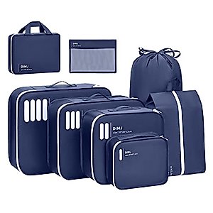 DIMJ Packing Cubes, Durable Packing Cubes for Travel, Lightweight Travel Cubes (Navy Blue, 8 Pack)