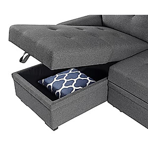 Oadeer Home Modern Reversible Sleeper Sofa with Storage Chaise Sofabed, Steel Gray