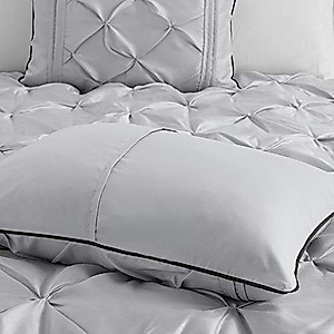 Madison Park Laurel Cozy Comforter Set - Traditional Tufted Faux Silk Design, All Season Down Alternative Bedding with Matching Shams, Decorative Pillow, Grey Queen(90"x90") 7 Piece