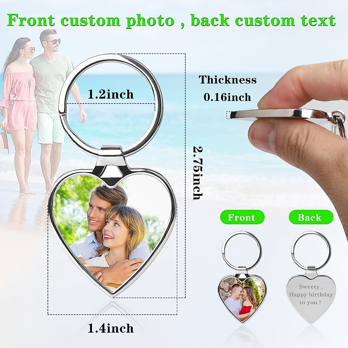 HYPERFOLD Double Side Custom Keychain with Picture Personalized Engraving Photo Text Customized Gifts for Men Boyfriend