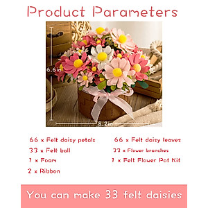 BAZIMA DIY Felt Flower Art Craft Kit, DIY Felt Daisy Pot Bonsai Kit, 33 Daisies,Floral Gifts,Beginner Craft Kit,Arrange Pre-Cut Felt Flowers and Foliage