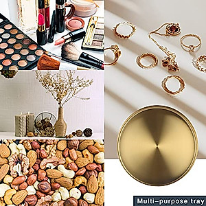 Round Gold Tray, Dedoot Decorative Tray Small - 7.8inch Stainless Steel Metal Tray Organizer Storage Organizer Vanity Trays for Jewelry Cosmetics Coffee Tea Candle, Bathroom Plate Kitchen Tableware
