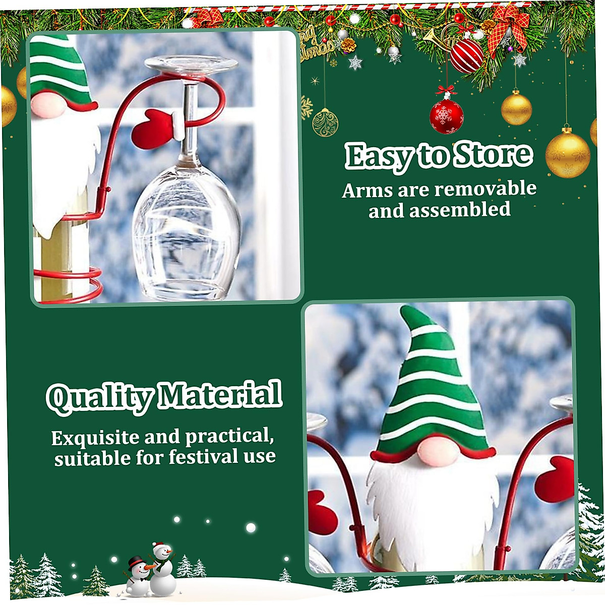 Christmas Wine Glass Holder, Christmas Glass Wine Bottle Holder with Santa Gnome Wine Bottle Glass Desktop Organizer Rack for Bar Home Display Christmas Decor