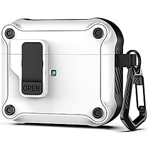 R-fun Airpods 3rd Generation Case with Automatic Secure Lock Clip, Hard Shell Full-Body Protective Airpods 3 Case 2021 for Women Men,Compatible with Apple Airpods 3rd Generation 2021,White