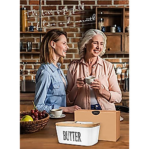 Large Butter Dish,Ceramic Butter Dish with lid and knife, Butter Keeper Double Silicone Seals, Easy Clean, Butter Dishes with Covers Perfect for 2 Sticks of Butter West or East Coast Butter, White