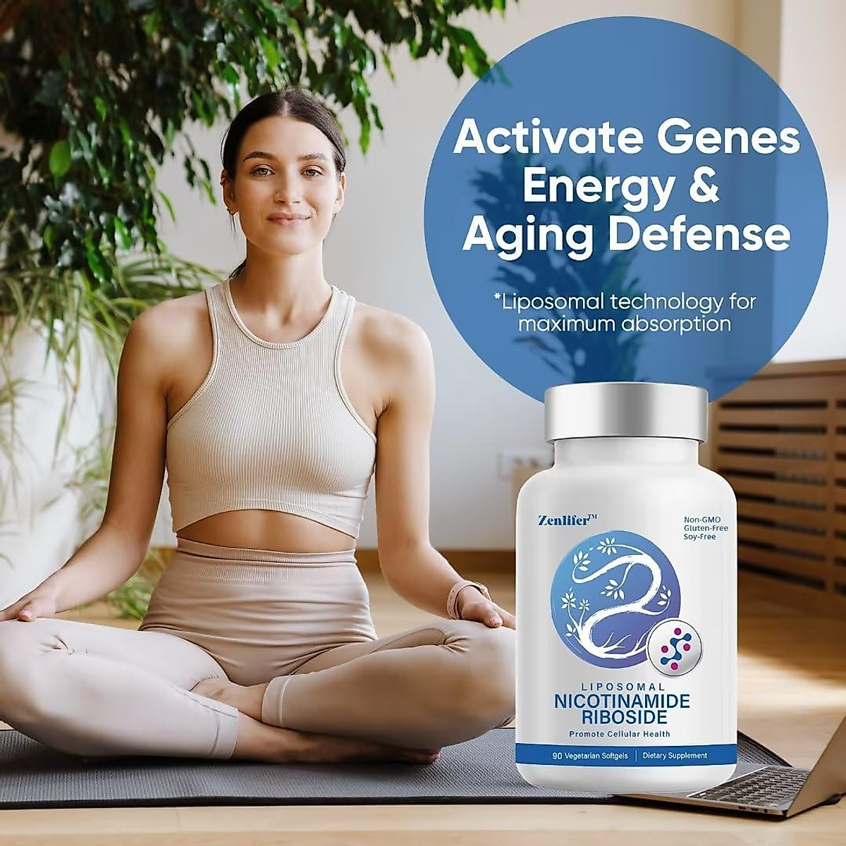 Zenlifer-90 Softgels NAD+ 2000MG Liposomal Nicotinamide Riboside Supplement,with Trans-Pterostilbene and Betaine Anhydrous(TMG) for Maximum Absorption,Cellular Energy and Age Defense