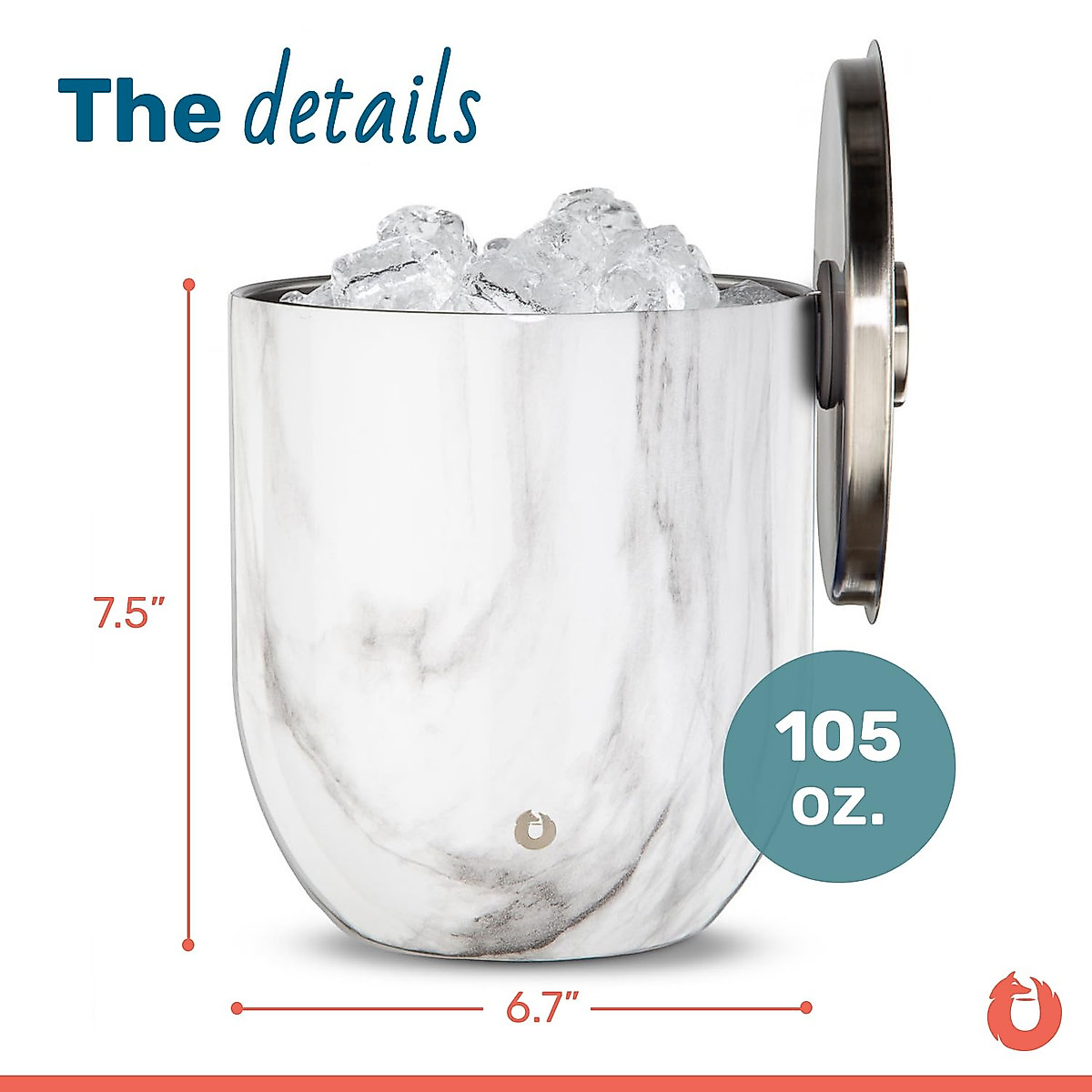 SNOWFOX Premium Vacuum Insulated Stainless Steel Ice Bucket with Lid/Tongs, Home Bar Accessories, Elegant Bartending Ice Buckets for Parties, Beautiful Outdoor Entertaining Supplies, 3L, Marble