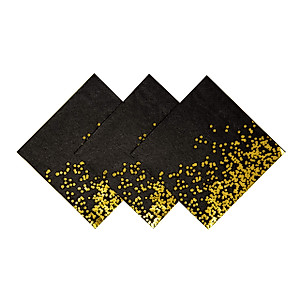 Party Chic Black and Gold Party Supplies Disposable Napkins Gold Dot Confetti Paper Napkins for Birthday Anniversary New Years Graduation Wedding Christmas 3-Ply 50 Pack