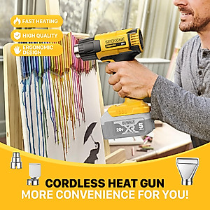 SEEKONE Cordless Heat Gun for Dewalt 20V Battery, Dual Temperature Settings 572℉ and 1022℉ Fast Heating Hot Air Gun with 3 Nozzles for Shrink Tubing, Vinyl Wrap, Crafting, Electronics (No Battery)