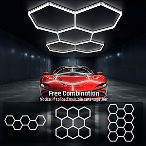 X-Litall Hexagon Garage Light，25 Pack Garage Lights Ceiling Led Hexagon，5000k Daylight White Honeycomb Lights Ceiling for Garage, Gym,Warehouse, Car Detailing Shop, Super Market.