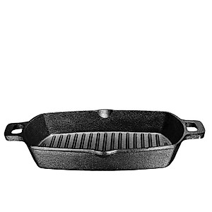 Bruntmor 13-Inch Cast Iron Grill Pan Pre-Seasoned Cast Iron Pan for Stovetop and Outdoor Use - Induction Compatible Griddle Cookware with Ridges for Steak, Meats, and Vegetables