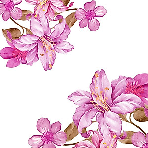 Giant Pink Flowers Wall Decals Lily Floral Wall Stickers DIY Removable Large Peach Blossom Brown Leaf Wall Art Decor for Kids Girls Bedroom Living Room Nursery Playroom Office Decoration DT-129