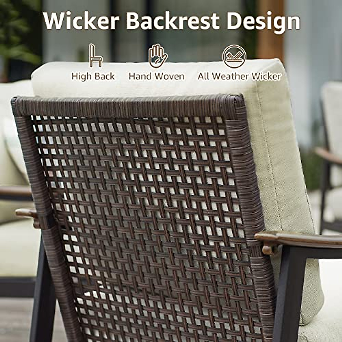 NATURAL EXPRESSIONS Patio Furniture Set,Outdoor Furniture Patio Sofa Outdoor Sectional Metal Patio Conversation Set with High Back Wicker Backrest, Loveseat & Ottoman for Balcony,Backyard,Deck