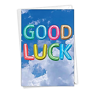 The Best Card Company - Cute Good Luck Card with Envelope - Colorful Sky and Balloons, Kids Greeting (Not 3D or Raised) - Inflated Messages Good Luck C5651SGLG