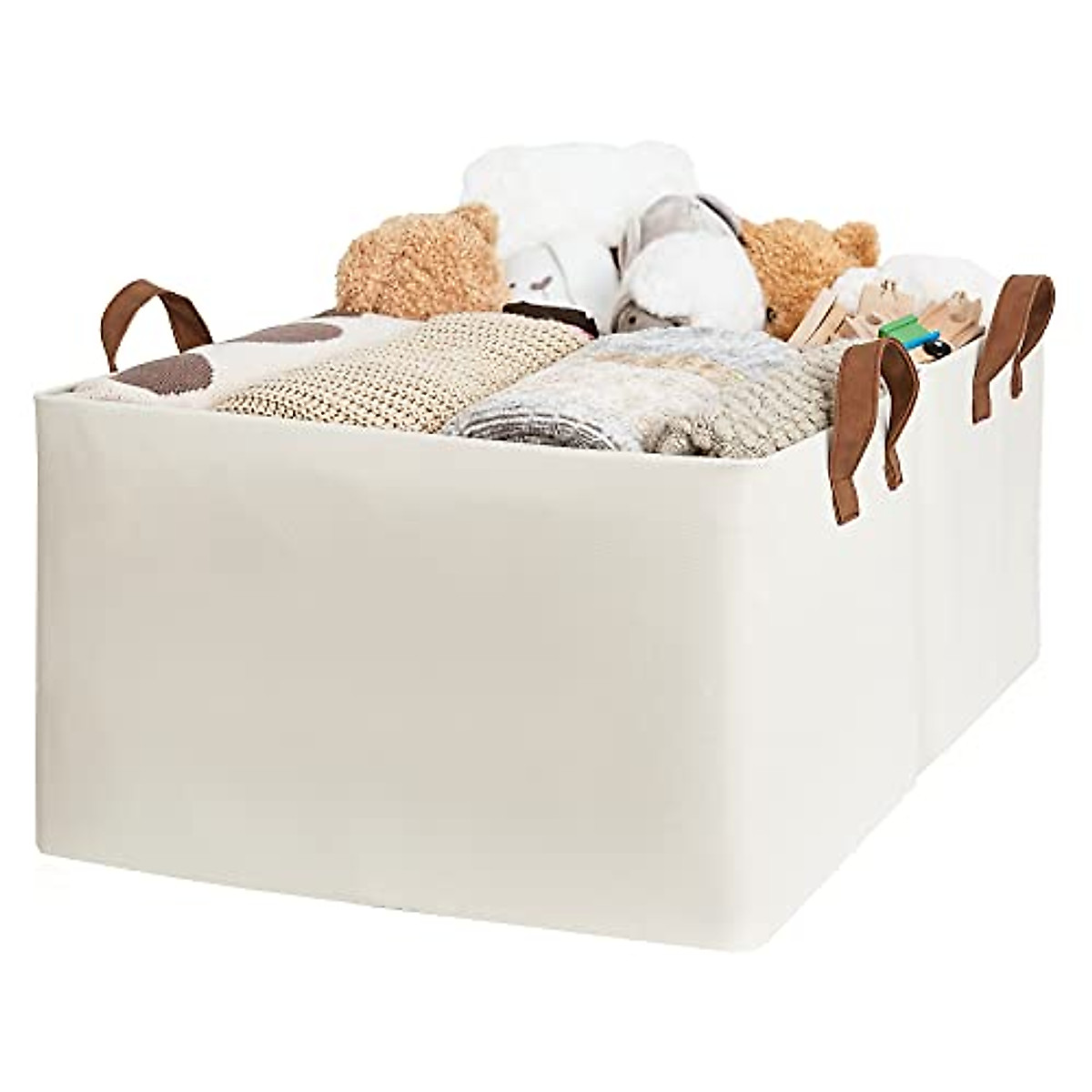 StorageWorks 45L Extra Large Fabric Storage Bins with PU Handles 2-pack, Underbed Storage Box, Under Bed Clothes Organize 2-pack