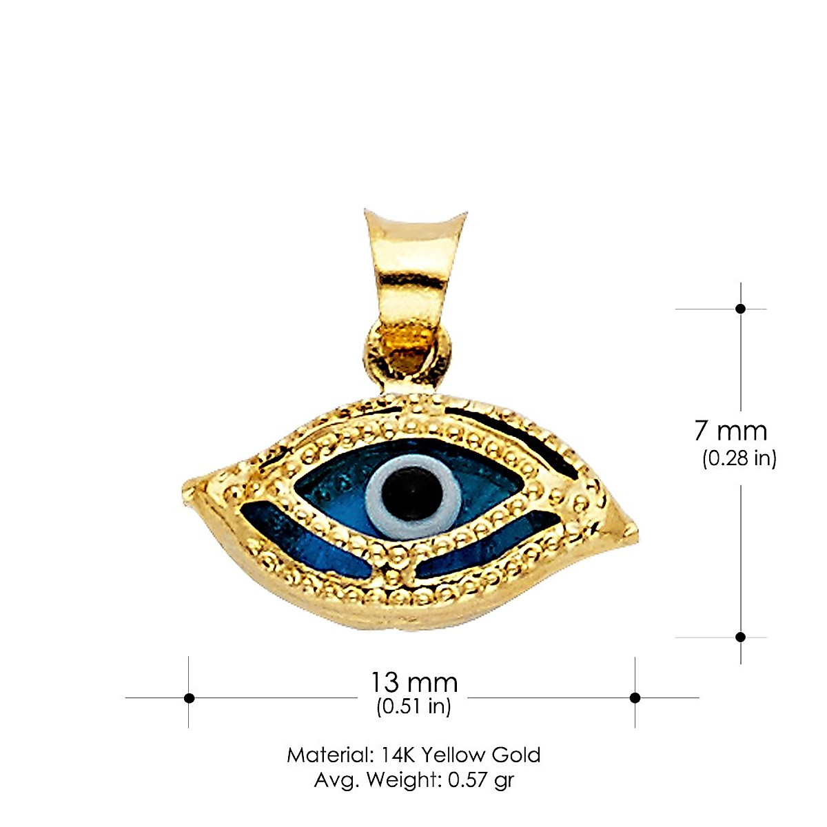 Ioka - 14K Yellow Gold Evil Eye Protection Charm Tiny Size Pendant For Necklace or Chain