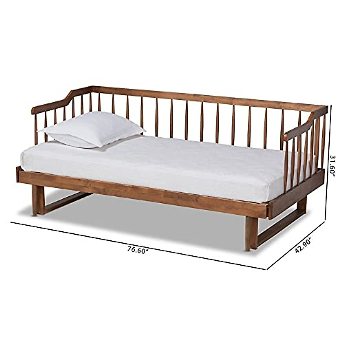 BOWERY HILL Walnut Wood Expandable Twin to King Size Spindle Daybed