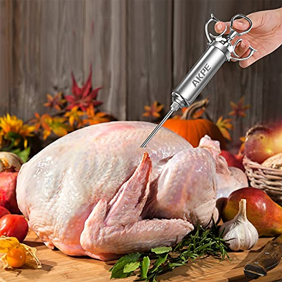 AKPE Meat Injector, Stainless Steel Marinade injector Syringe for BBQ Grill and Turkey, 2 Ounce Syringe with 3 Needles, Easy to Use and Clean (Without Case)